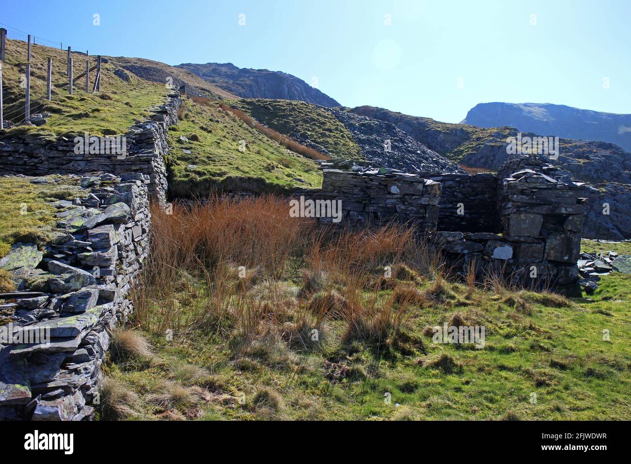 Old stone slate quarry buildings on Moelwyn Mawr, Croesor Stock Photo ...