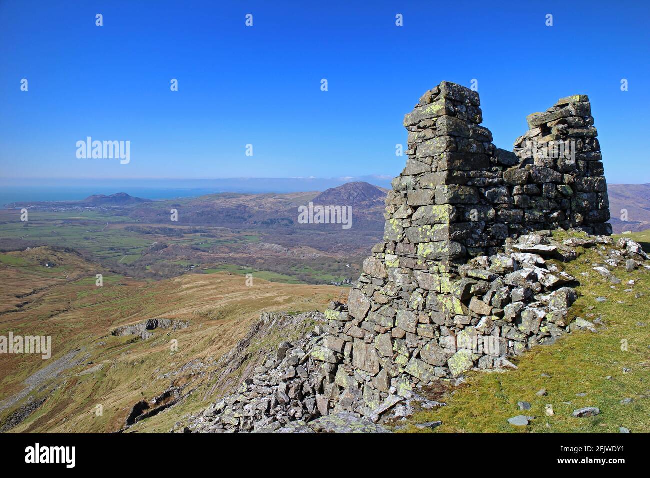 Old stone slate quarry building on Moelwyn Mawr, Croesor looking toward ...