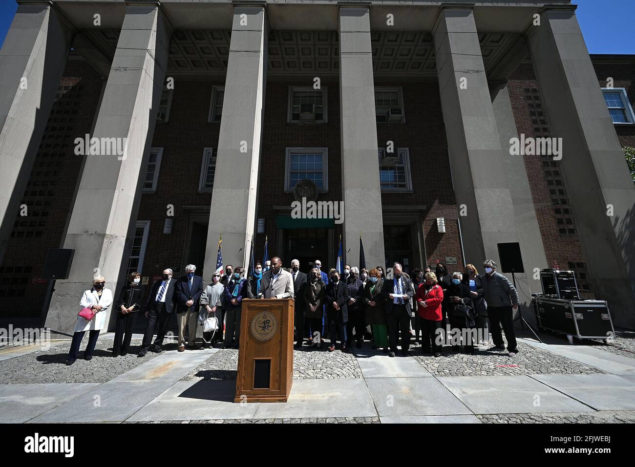 Queens Borough President Donavan Richards speaks at a ceremony honoring ...