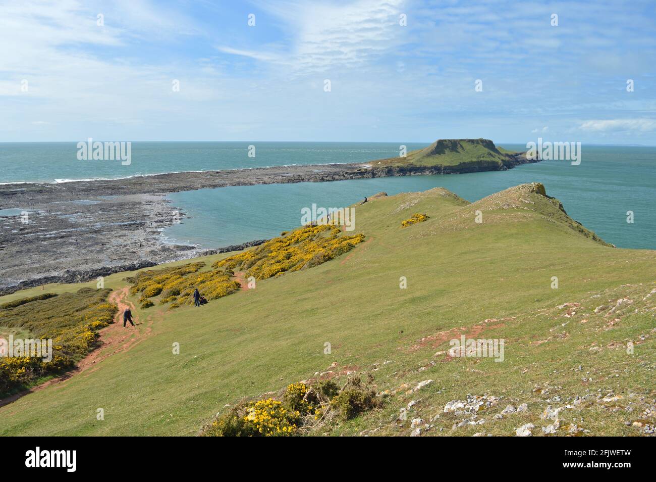 People enjoying scenery at Rhossili Bay, Gower, Wales Stock Photo - Alamy