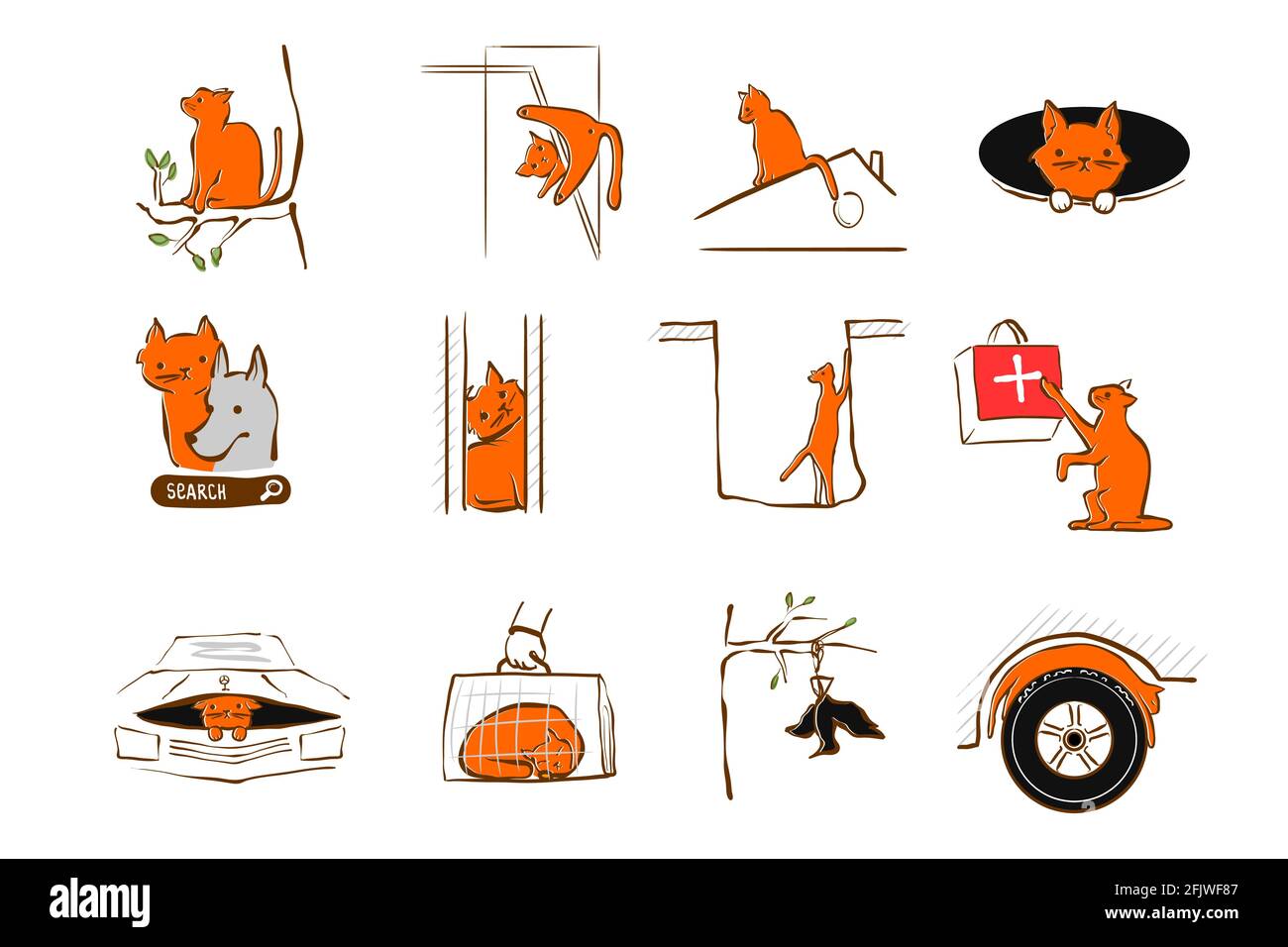 Vector illustration design for pet rescue service. Cat high up in tree ...