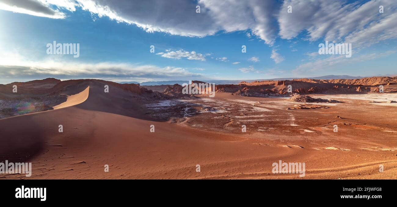Moon Valley, Valle de la Luna, at sunset, in Atacama desert, Chile, South America Stock Photo ...
