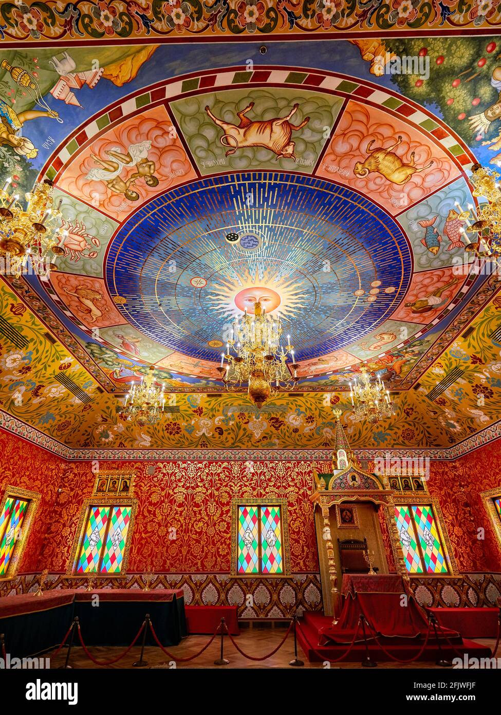 Colorful mural on the ceiling in the dining hall of the Wooden Palace ...