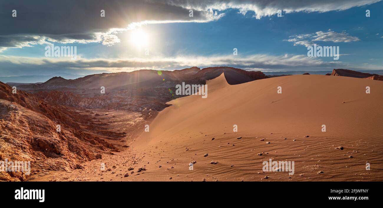 Moon Valley, Valle de la Luna, at sunset, in Atacama desert, Chile, South America Stock Photo ...