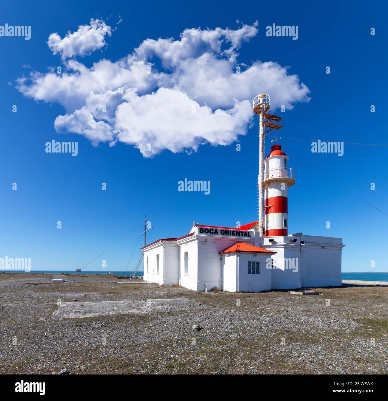 View of Punta Delgada lighthouse, Strait of Magellan, along the scenic ...