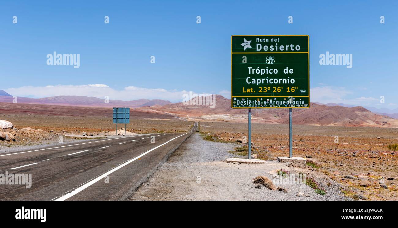 Tropic of Capricorn crossing sign, along Route 23, the main scenic road ...