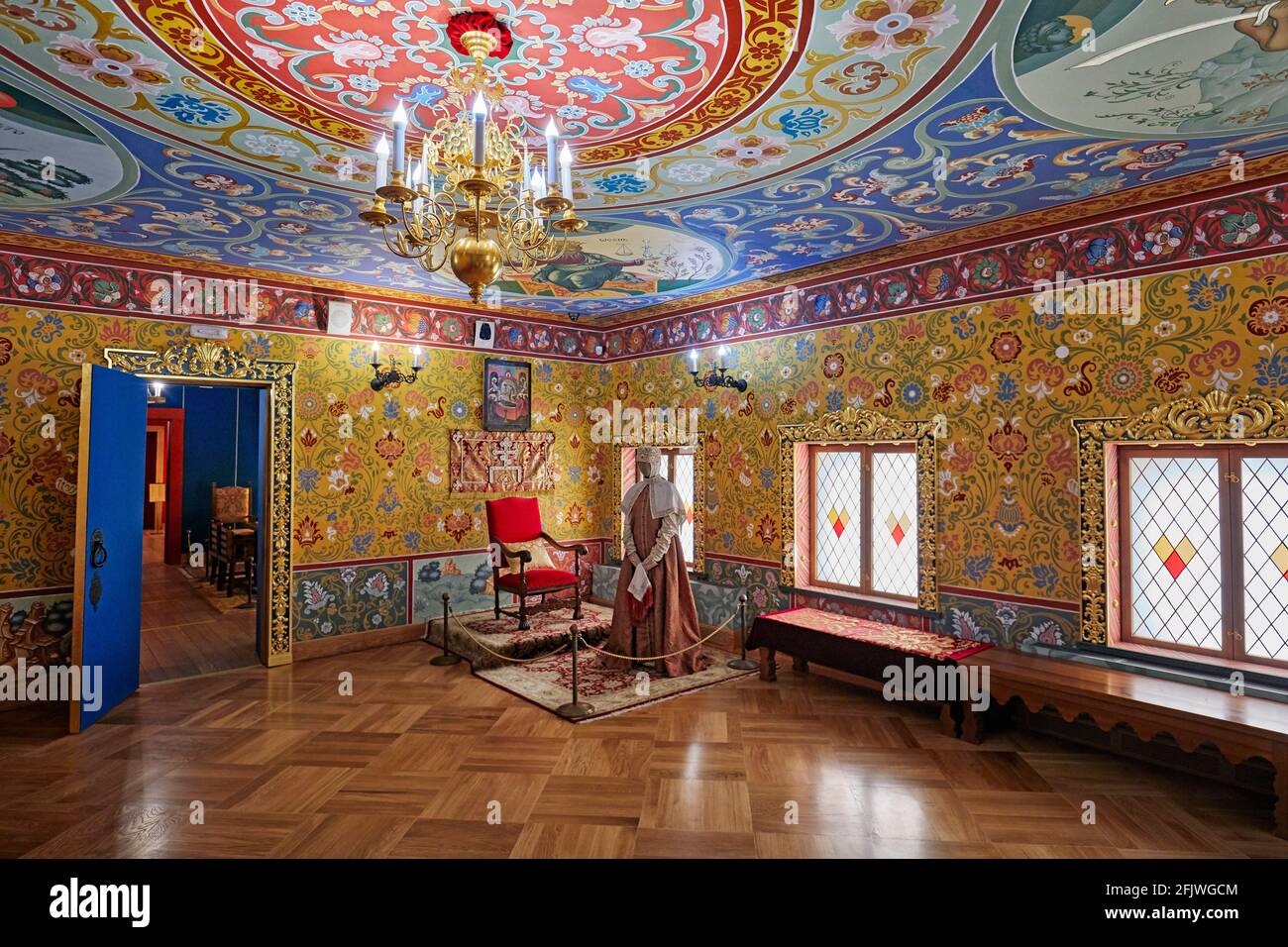 Interior view of the Tsaritsa's throne room in the Wooden Palace of ...