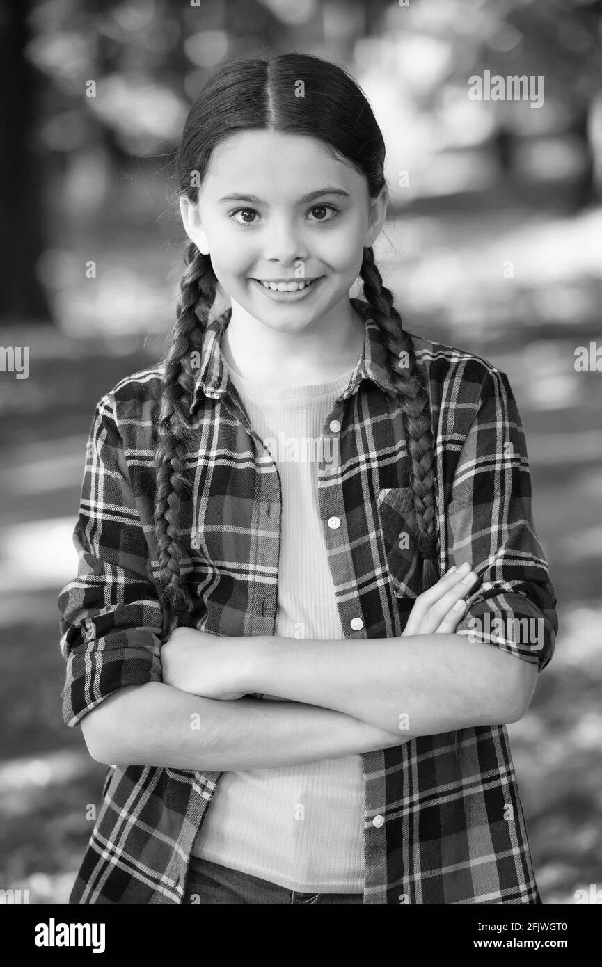 Girl scout cute braids wear checkered clothes nature background, scouts ...