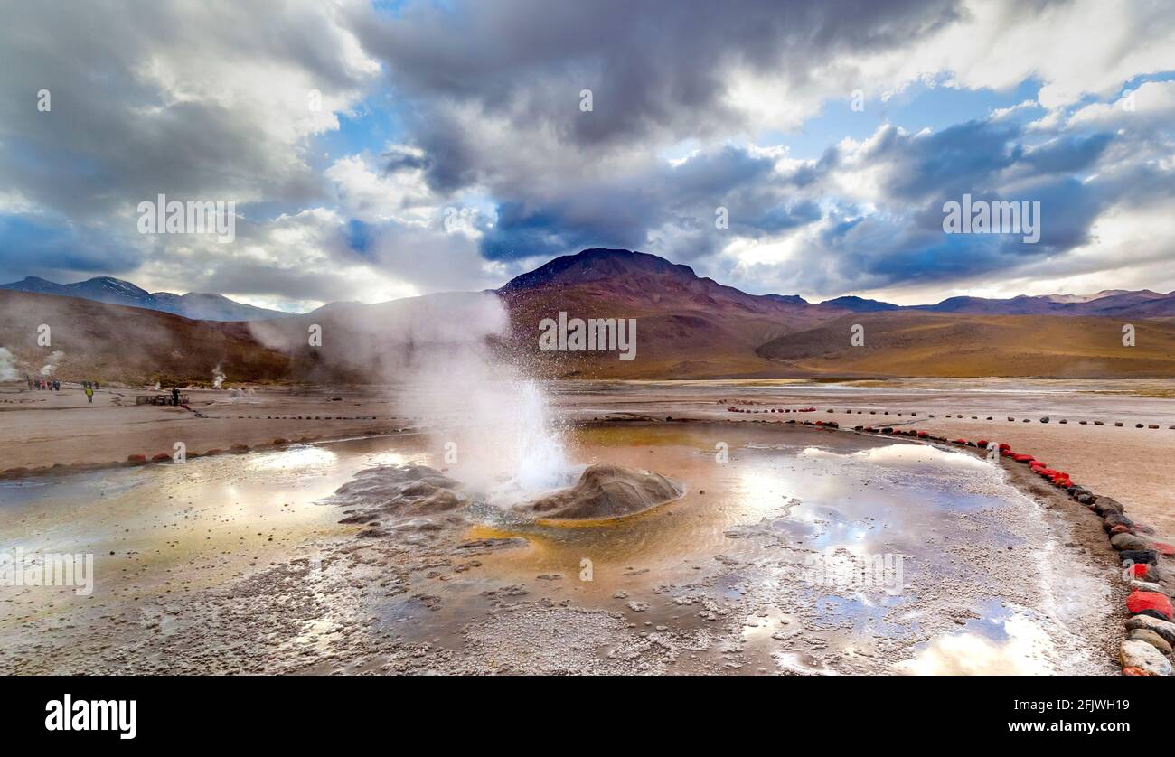 View of El Tatio geysers at sunrise , near San Pedro de Atacama, Chile ...