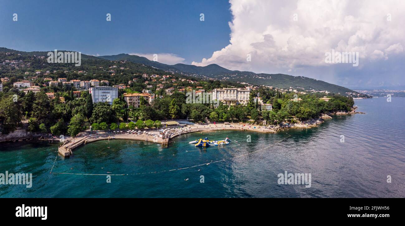 Beautiful panoramic view of Lovran village and its sea shore in Croatia ...