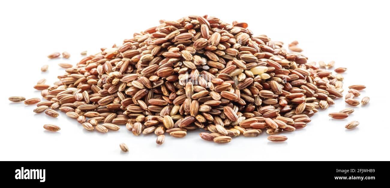 Brown rice heap - whole grain rice with outer husk on white background ...