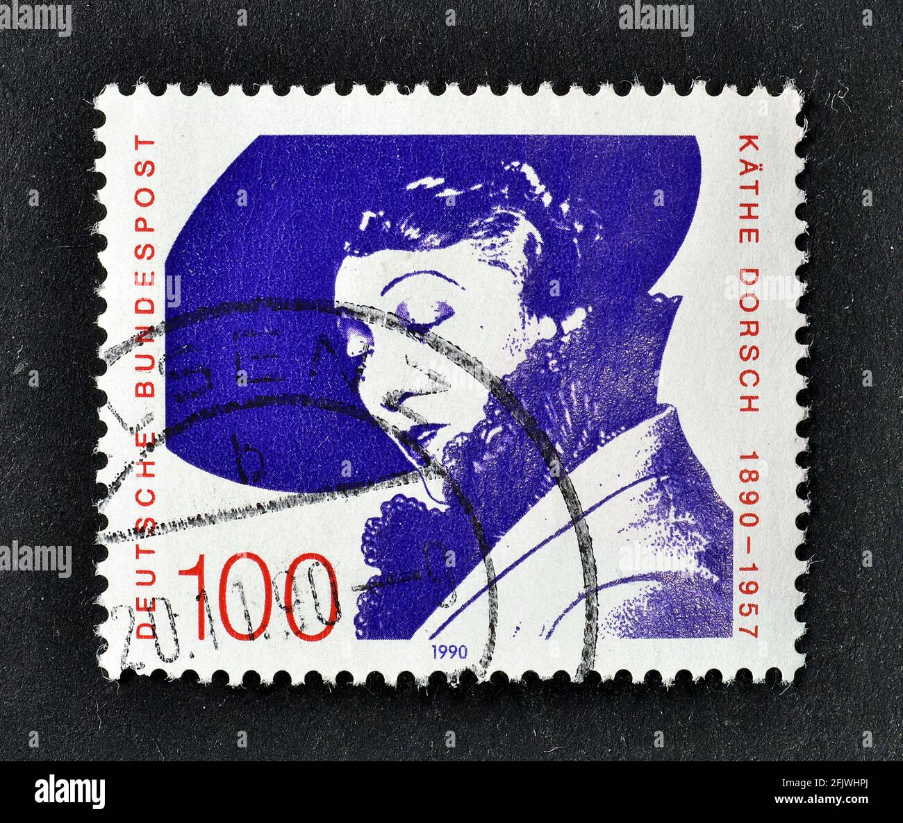 Cancelled postage stamp printed by Germany, that shows actress Kathe ...