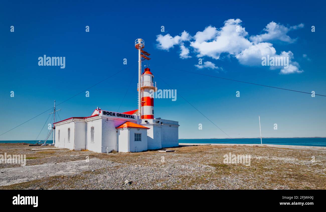 View of Punta Delgada lighthouse, Strait of Magellan, along the scenic ...