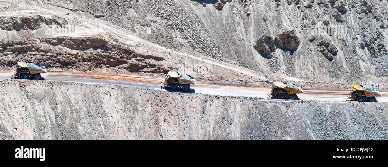 Big haul truck and machinery working in Chuquicamata, biggest open pit ...