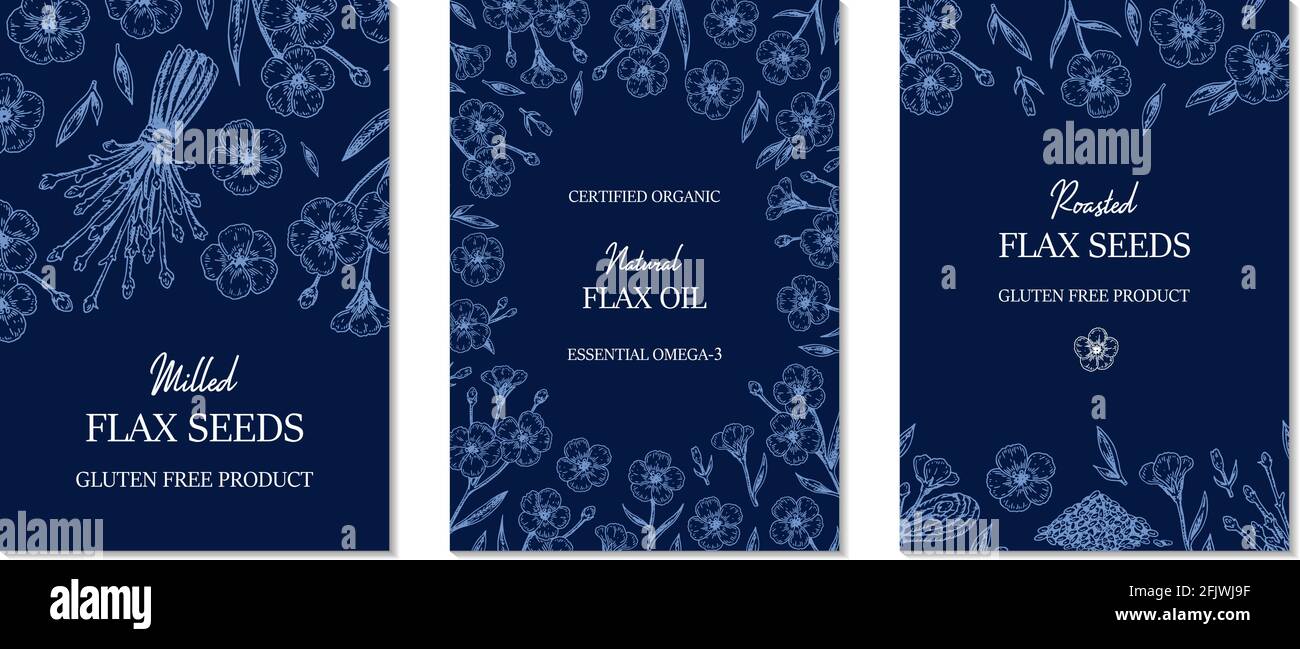 Set of hand drawn flax vertical designs. Vector illustration in sketch ...