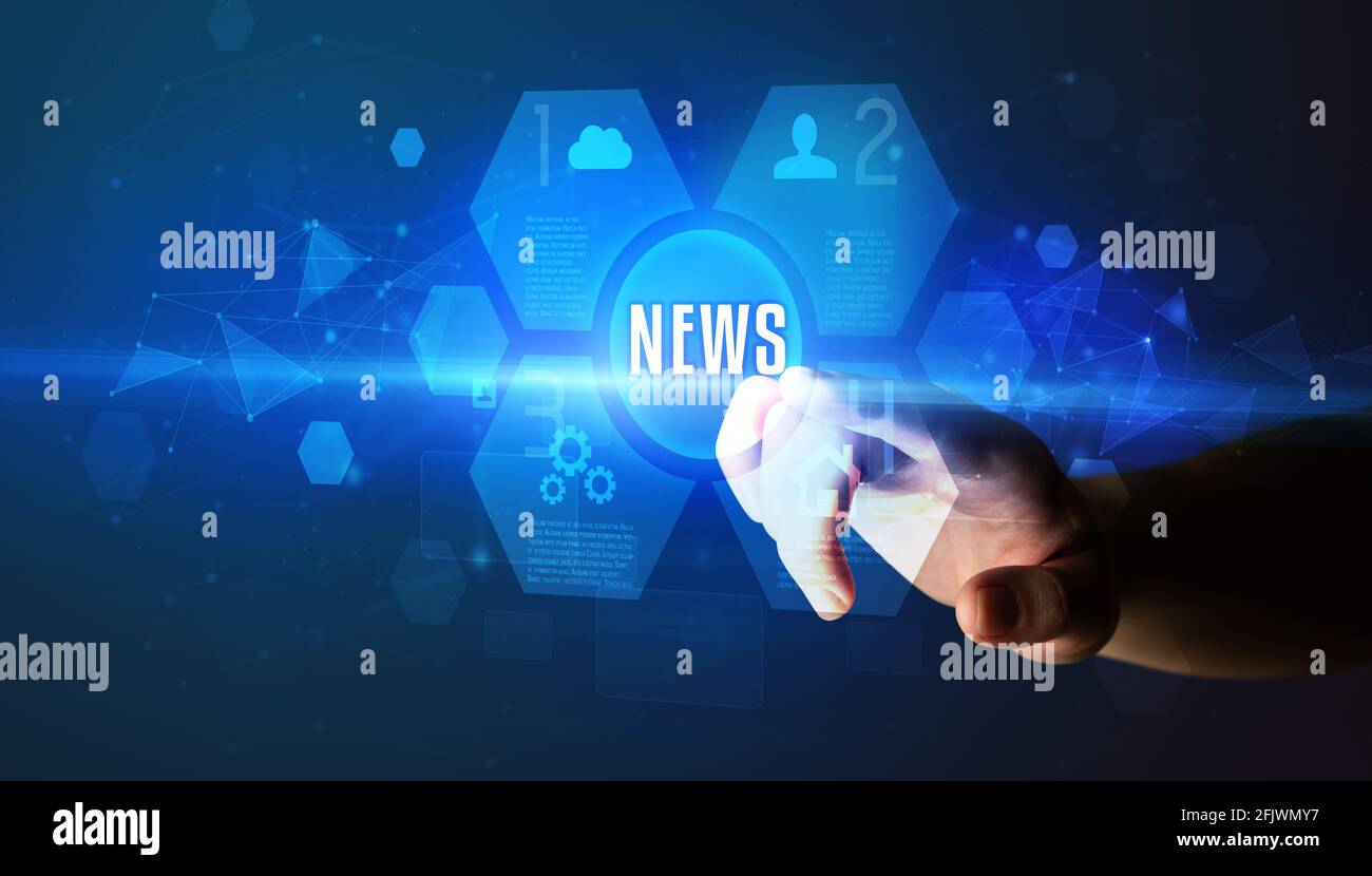 Hand touching digital button concept Stock Photo - Alamy