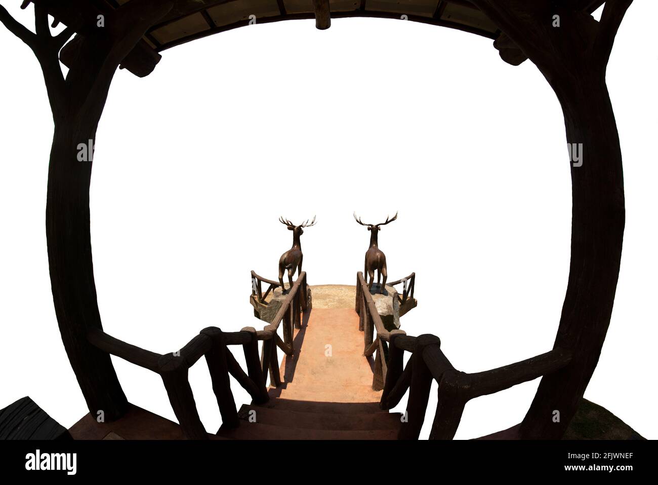 Entrance and bridge with deer statues on white background with clipping ...