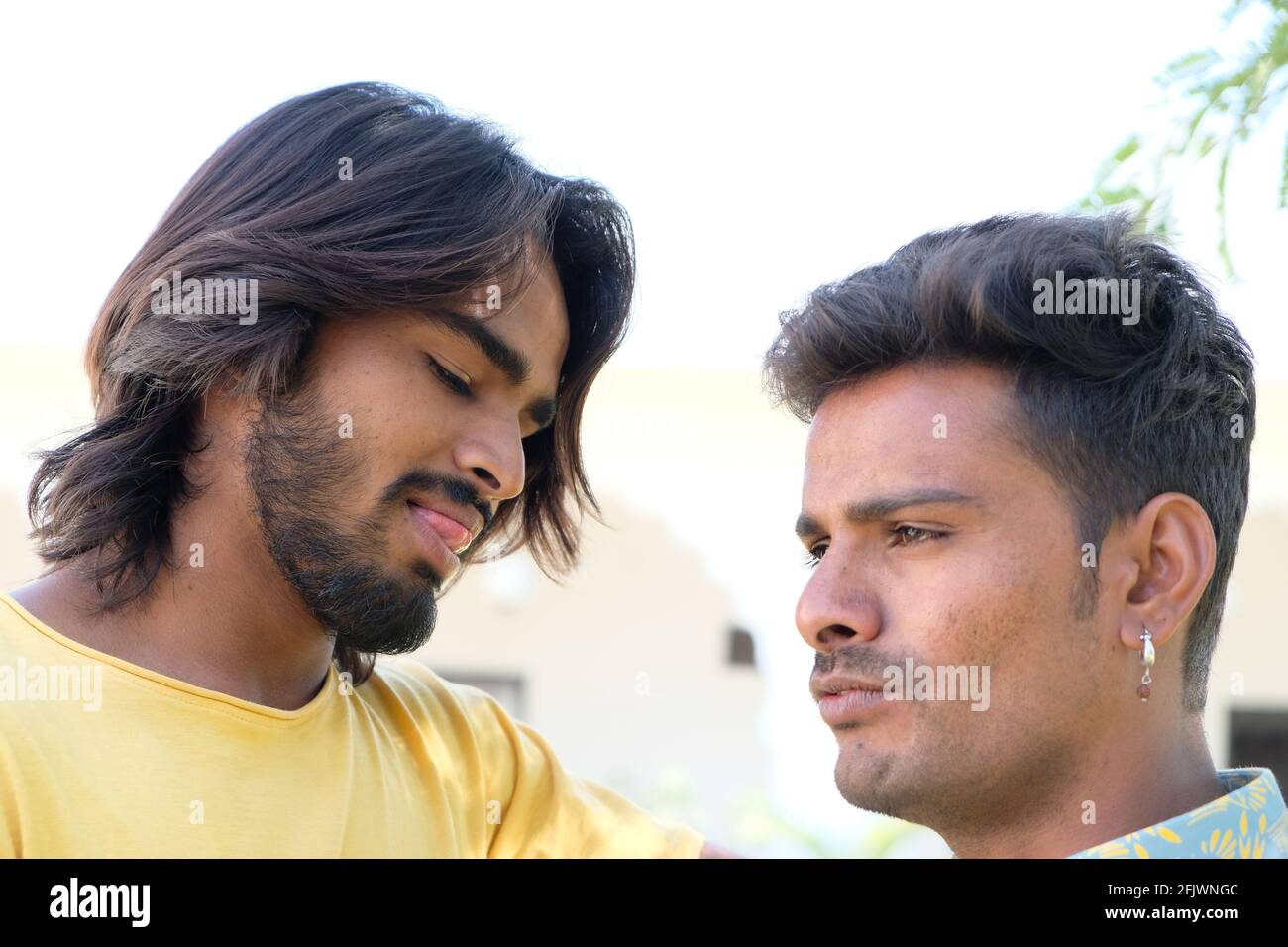 Portrait of two young Indian friends in an outdoor place Stock Photo ...