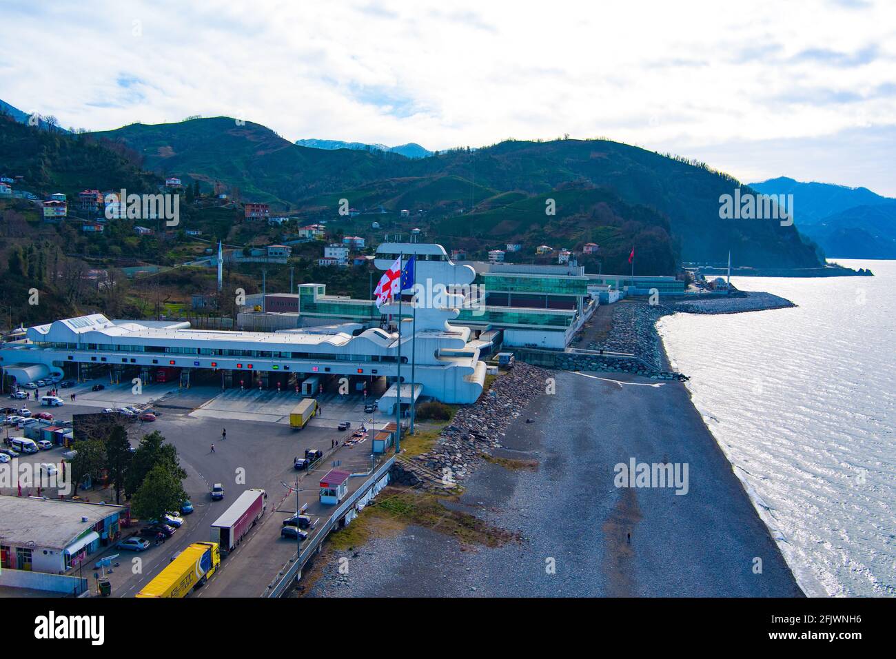 Georgia Turkey border in Sarpi village with drone, Adjara, Georgia ...
