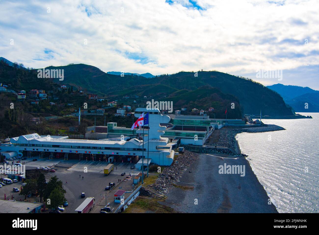 Georgia Turkey border in Sarpi village with drone, Adjara, Georgia ...