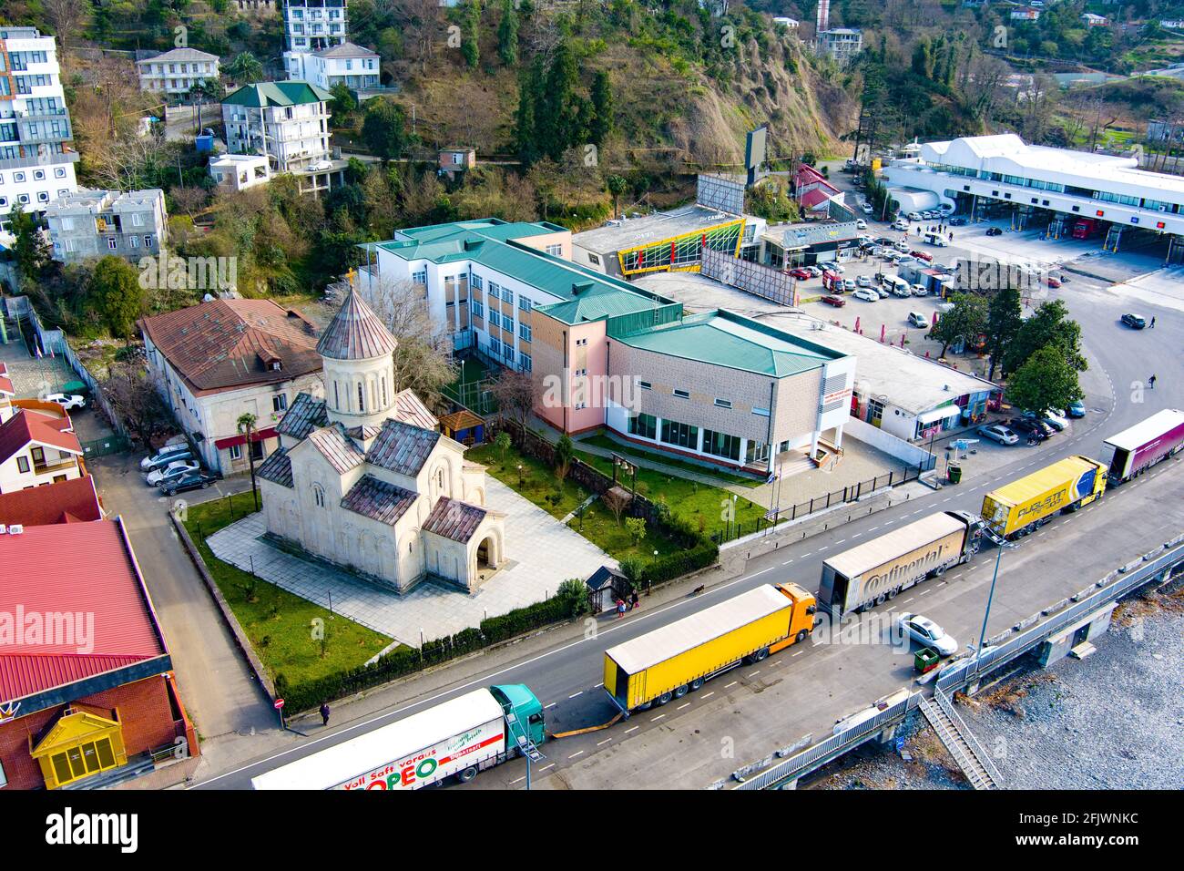 Georgia Turkey border in Sarpi village with drone, Adjara, Georgia ...