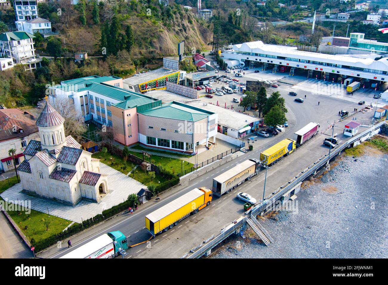 Georgia Turkey border in Sarpi village with drone, Adjara, Georgia ...