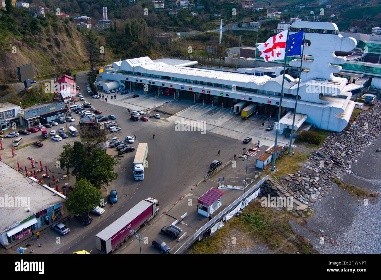 Georgia Turkey border in Sarpi village with drone, Adjara, Georgia ...
