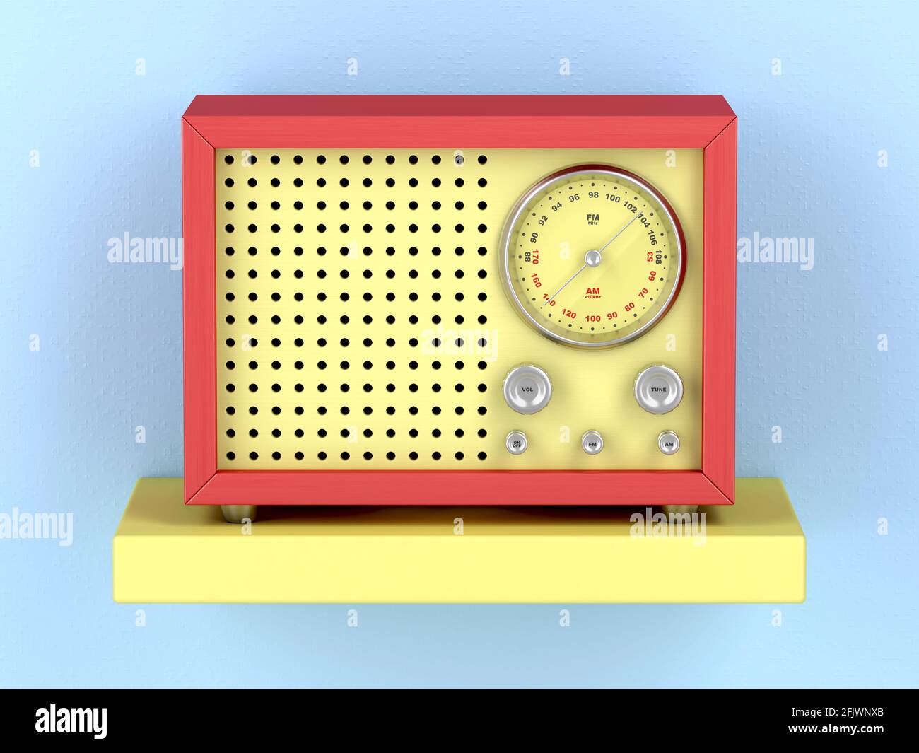 Colorful retro radio on shelf, front view Stock Photo - Alamy