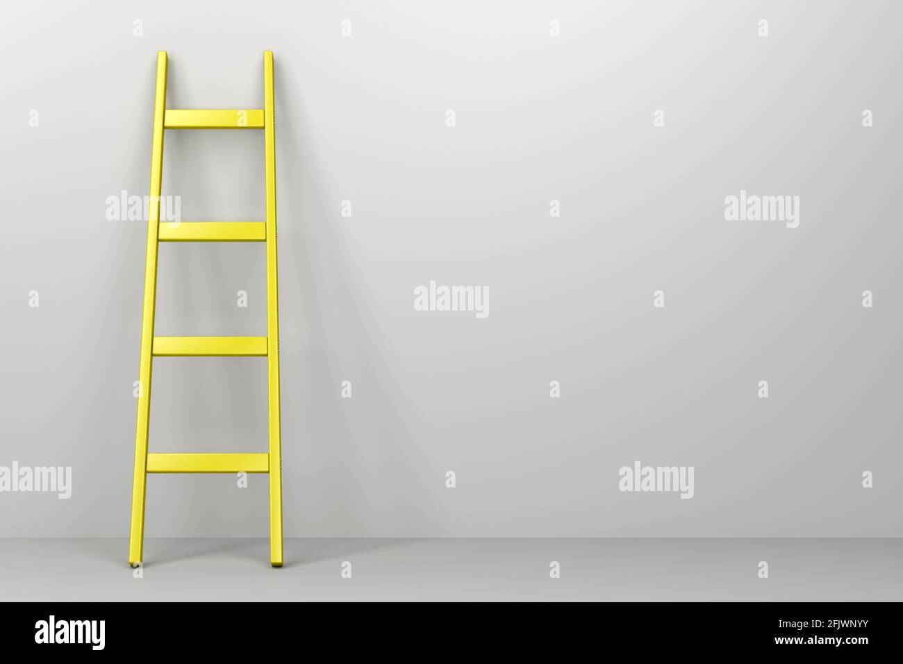 Yellow ladder leaning against the gray wall, front view Stock Photo - Alamy