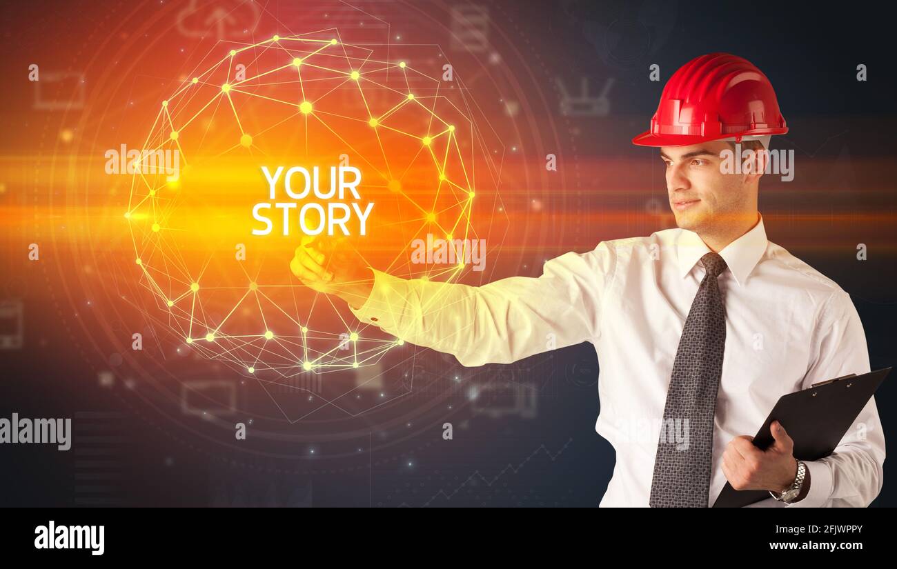 Handsome businessman with helmet drawing Stock Photo - Alamy