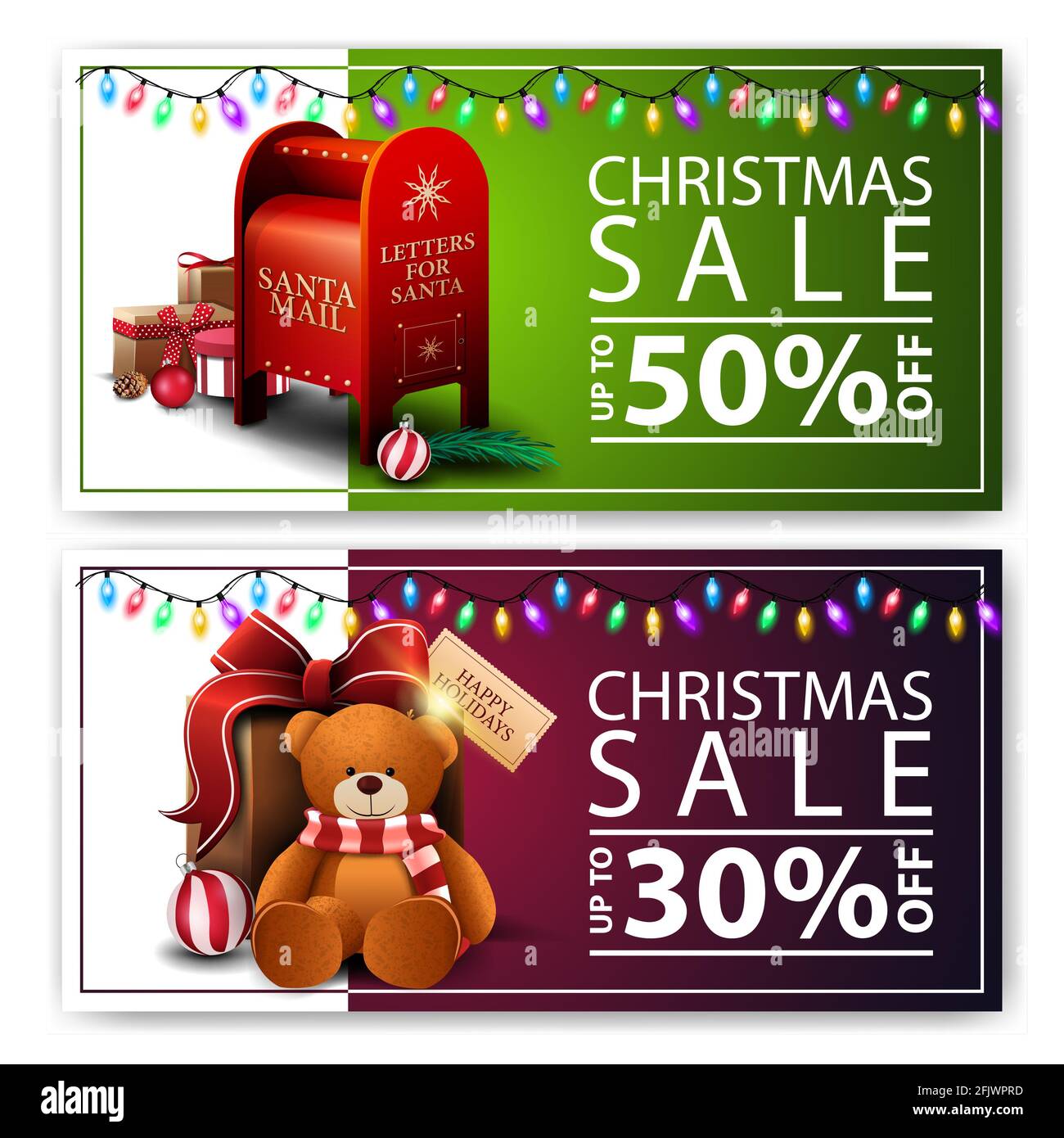 Two discount Christmas banners with Santa letterbox and present with ...