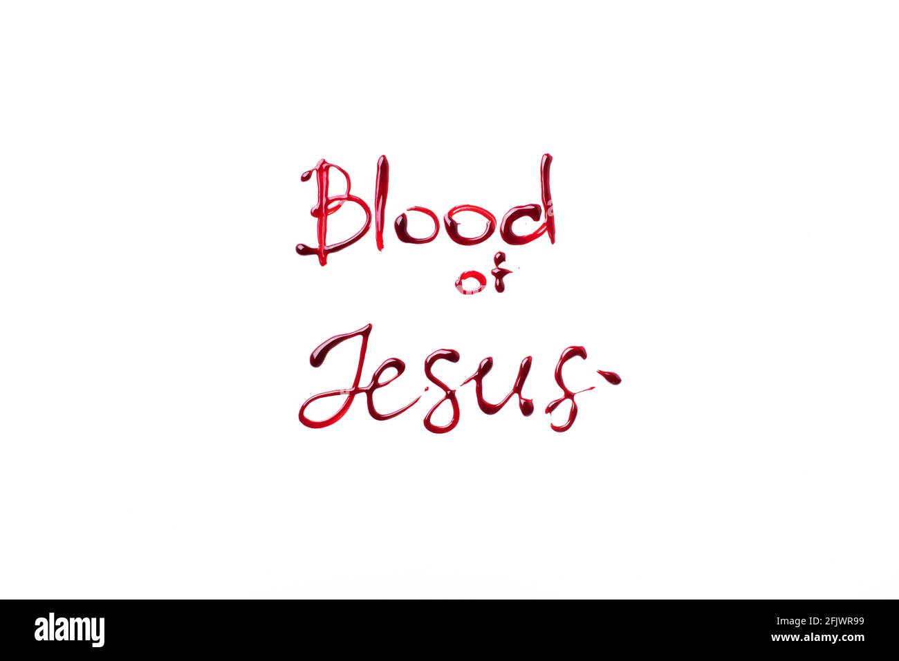 Text Blood of Jesus isolated on white background. Crucifix ox Jesus ...