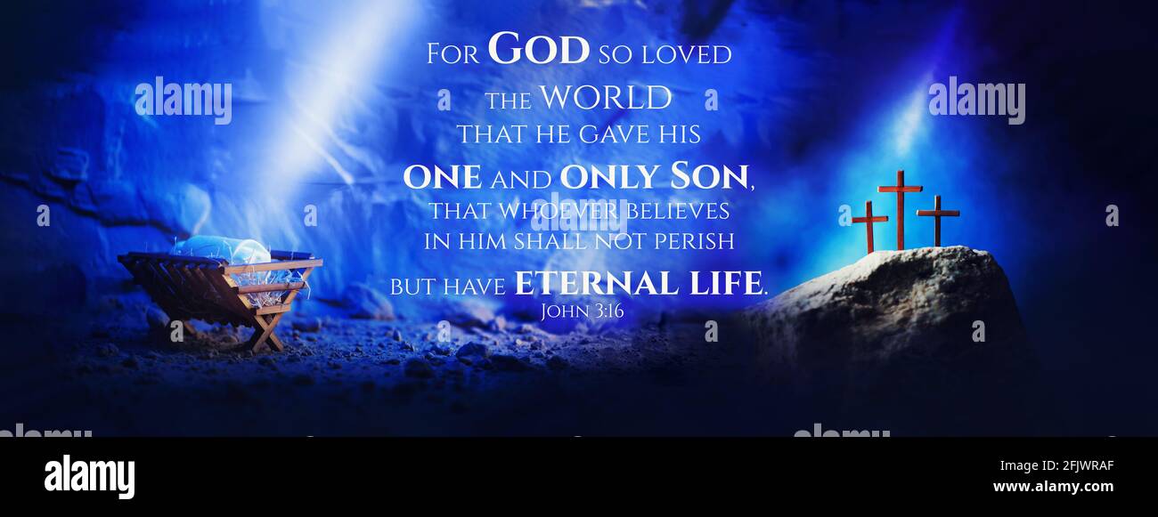 Christian Christmas and Easter concept. Birth, death, resurrection of ...