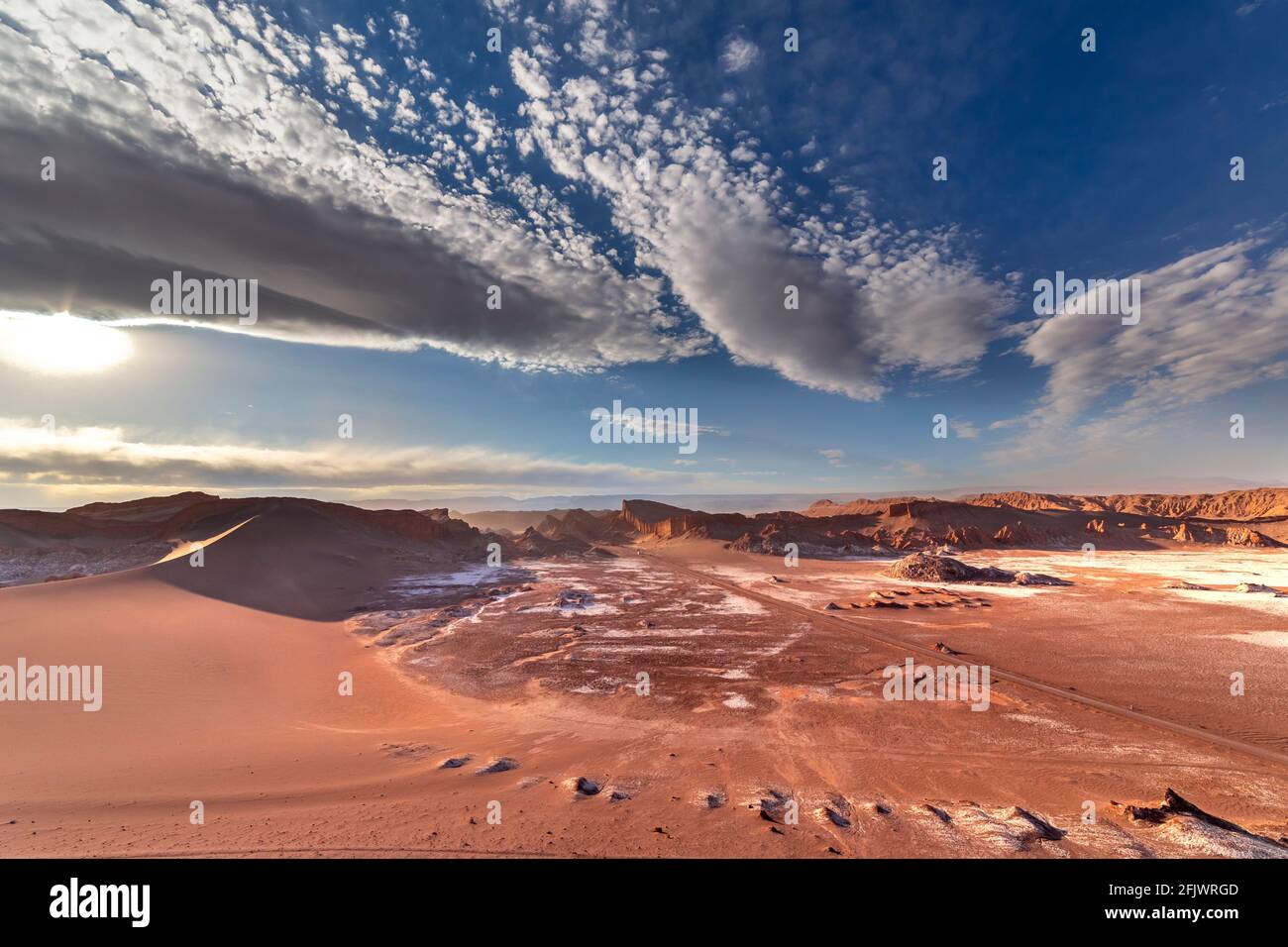 Moon Valley, Valle de la Luna, at sunset, in Atacama desert, Chile, South America Stock Photo ...