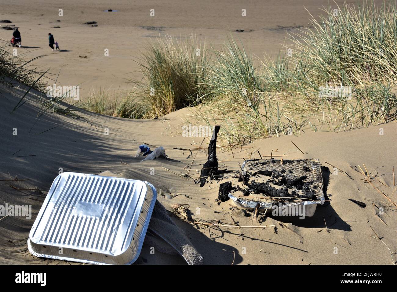 Disposable barbecue left on a beach unattended. Local councils and fire ...