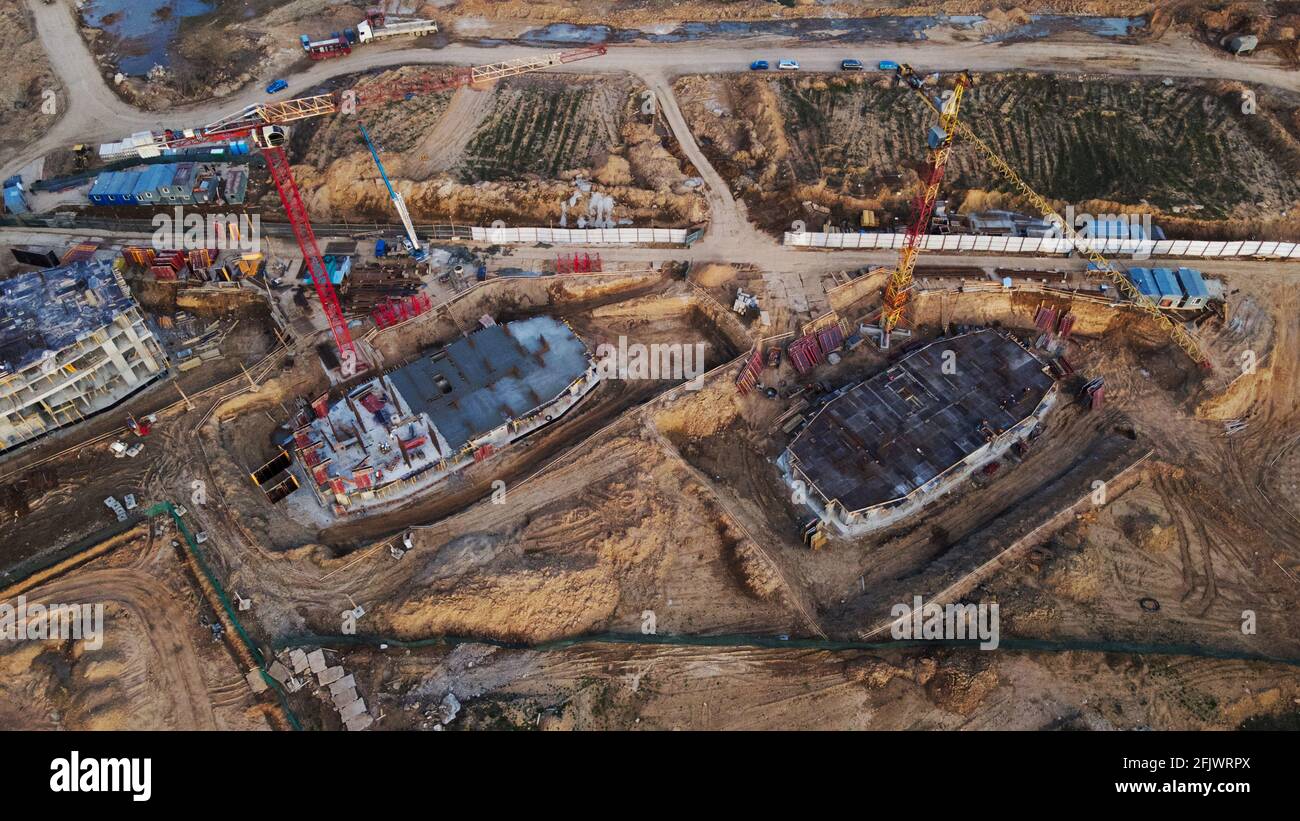Large construction site. Construction of multi-storey buildings has ...