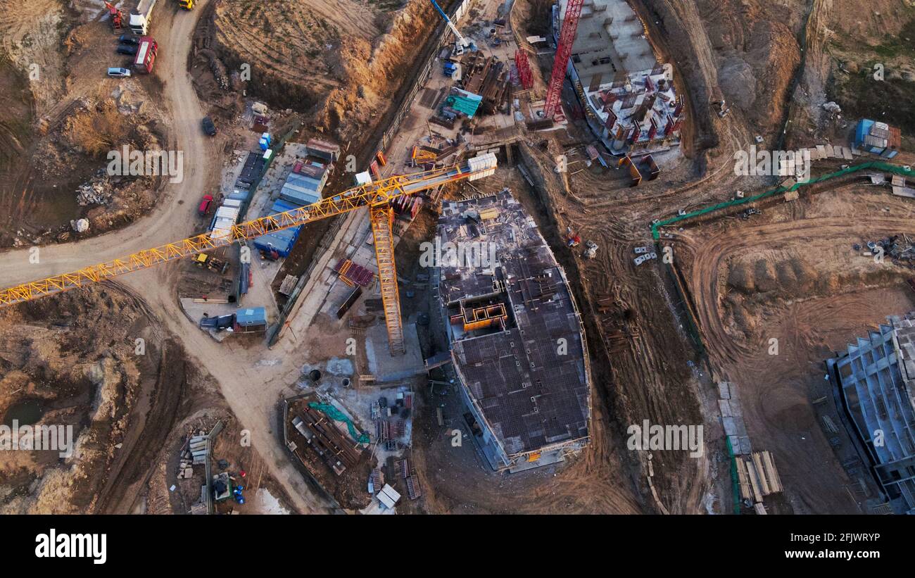 Large construction site. Construction of multi-storey buildings has ...