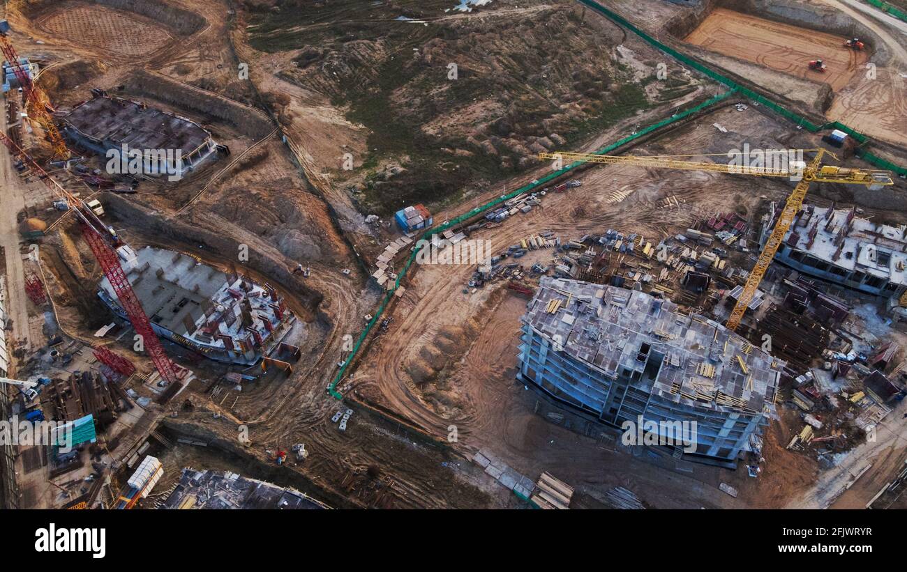 Large construction site. Construction of multi-storey buildings has ...