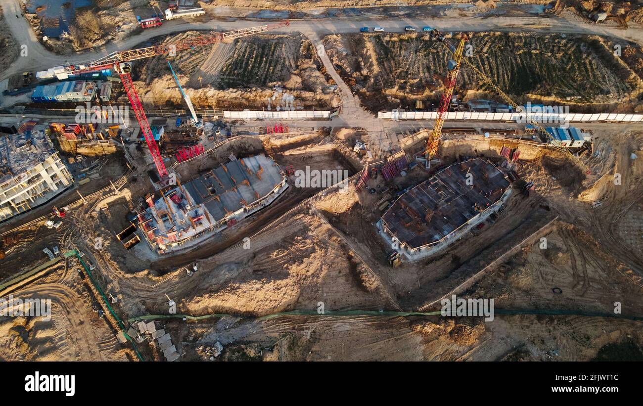 Large construction site. Construction of multi-storey buildings has ...