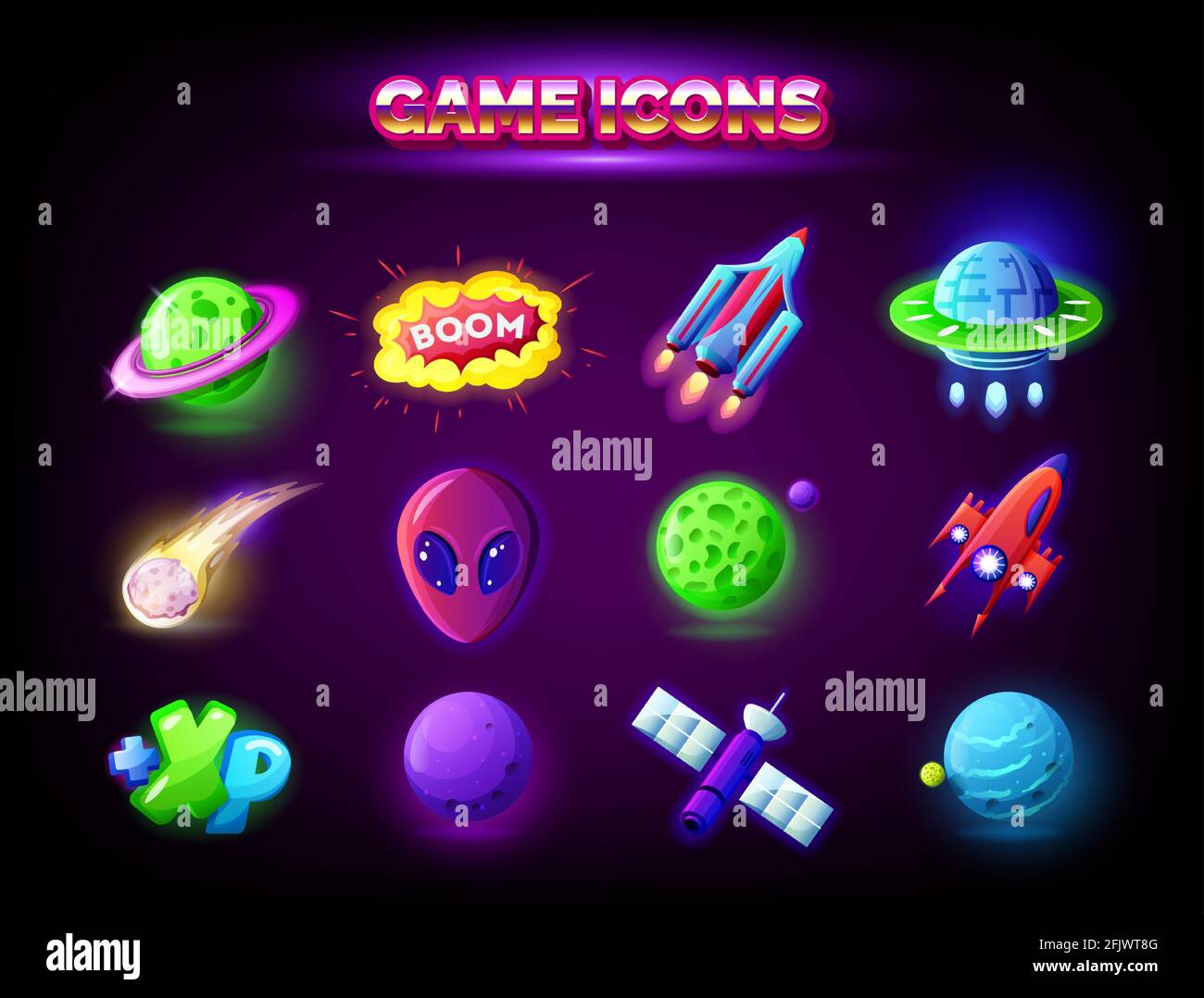 Mobile game icons set. GUI elements for mobile app, vector illustration ...