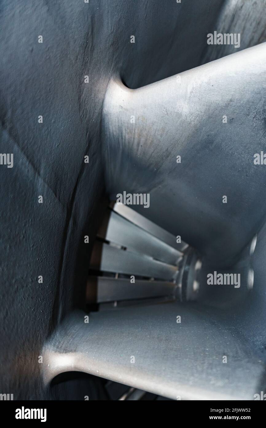 The blades and the flow part inside the gas turbine. Jet engine fan ...