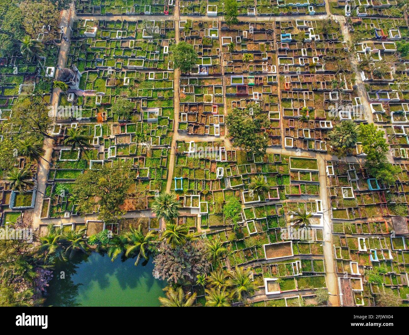 The Aerial shot indicates the aerial view of a Muslim Graveyard ...
