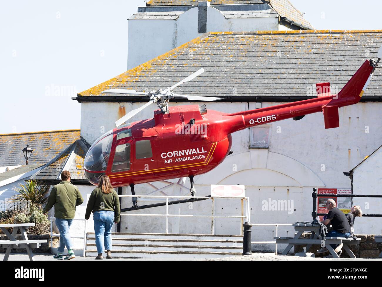 Cornwall air ambulance at Land's End in Cornwall, UK Stock Photo - Alamy