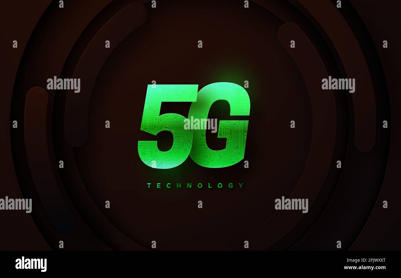 5g Technology Sign With Circuit Board Texture Black Geometric ...