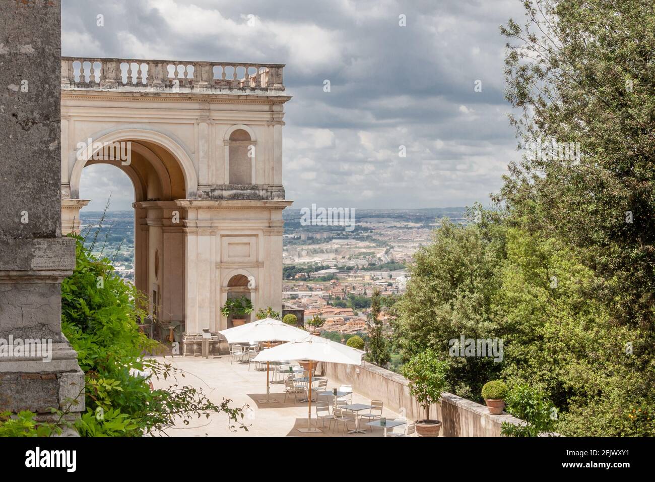 Terrace of Villa d'Este in Tivoli. A masterpiece of the Italian ...