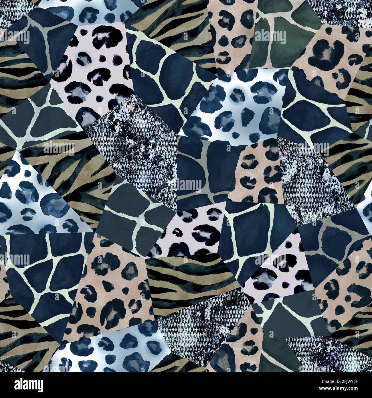 Trendy imitation sewn pieces of fabric in patchwork style. Watercolour ...