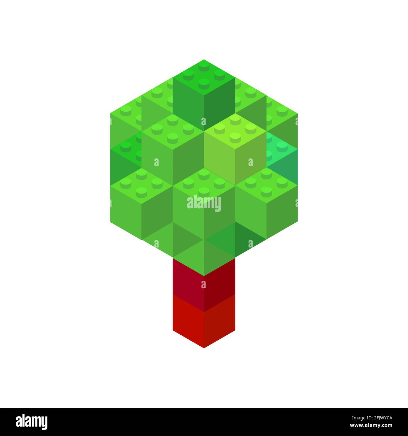 Isometric tree on a white background made of colored plastic blocks ...