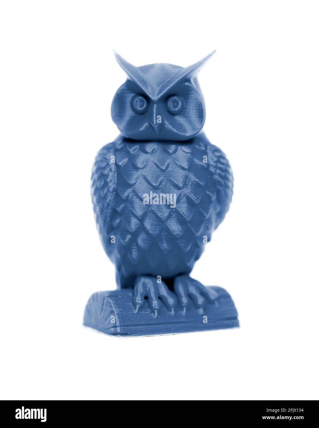 Abstract object of blue color printed by 3d printer isolated on white ...