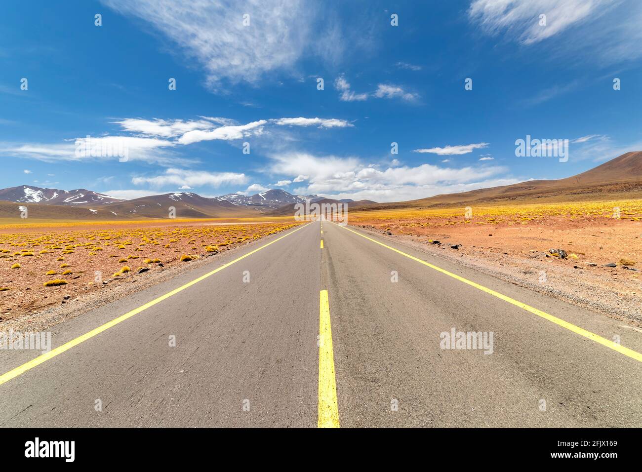View from the Route 23, the scenic road in the north of Chile, running ...
