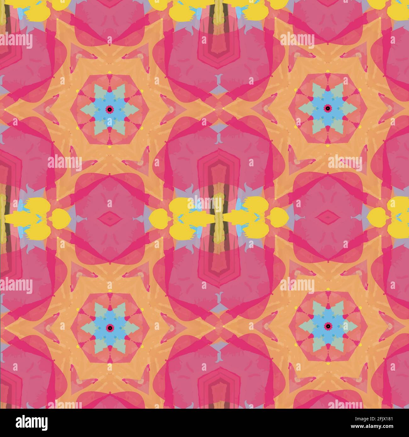 Illustration of vibrant repeated patterns on a pink background Stock ...